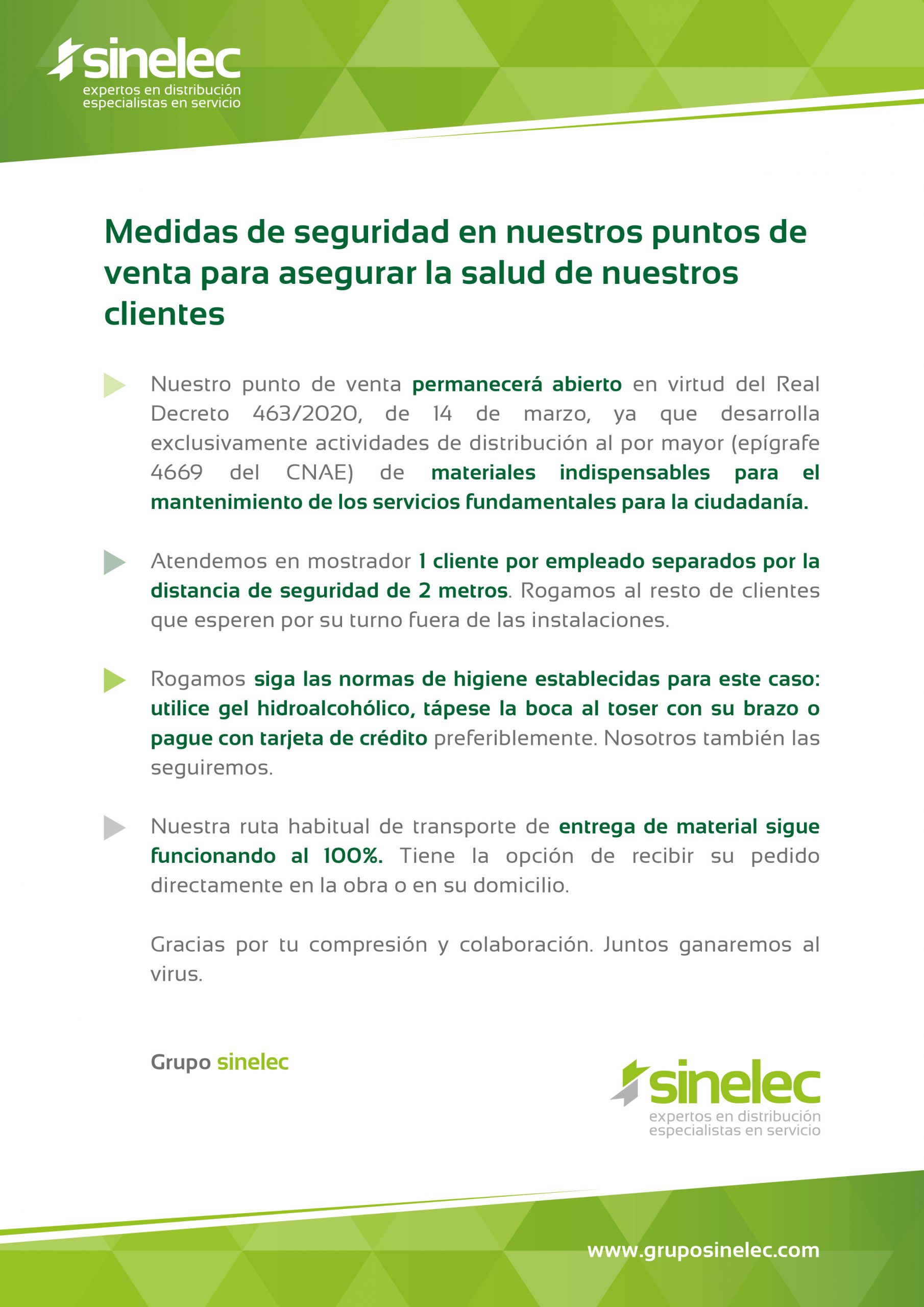 Medidas de seguridad frente a covid19 | Actualidad de Grupo Sinelec